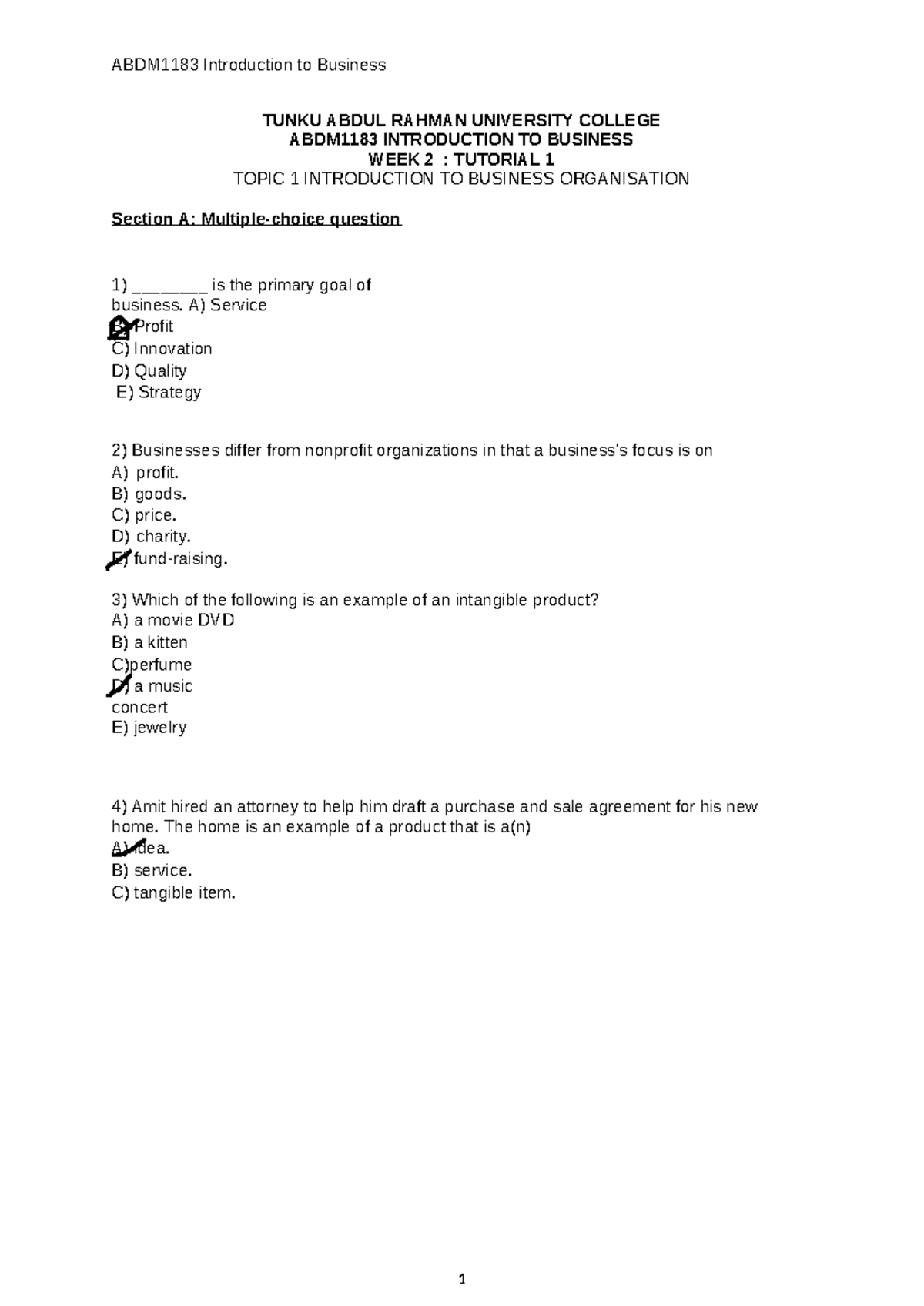 ABDM 1183 Tutorial 1: Introduction to Business Concepts and Practices ...