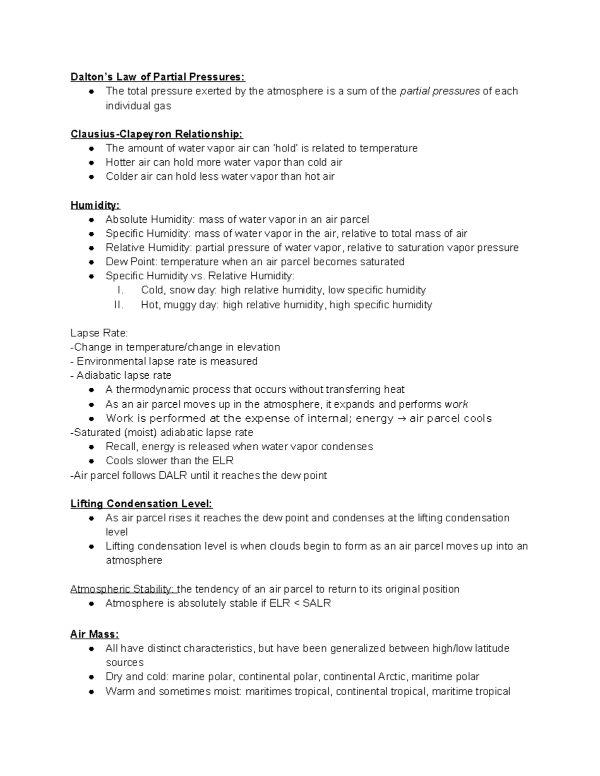 Understanding Atmospheric Processes: Key Concepts & Definitions (ATMO 101) - Studocu