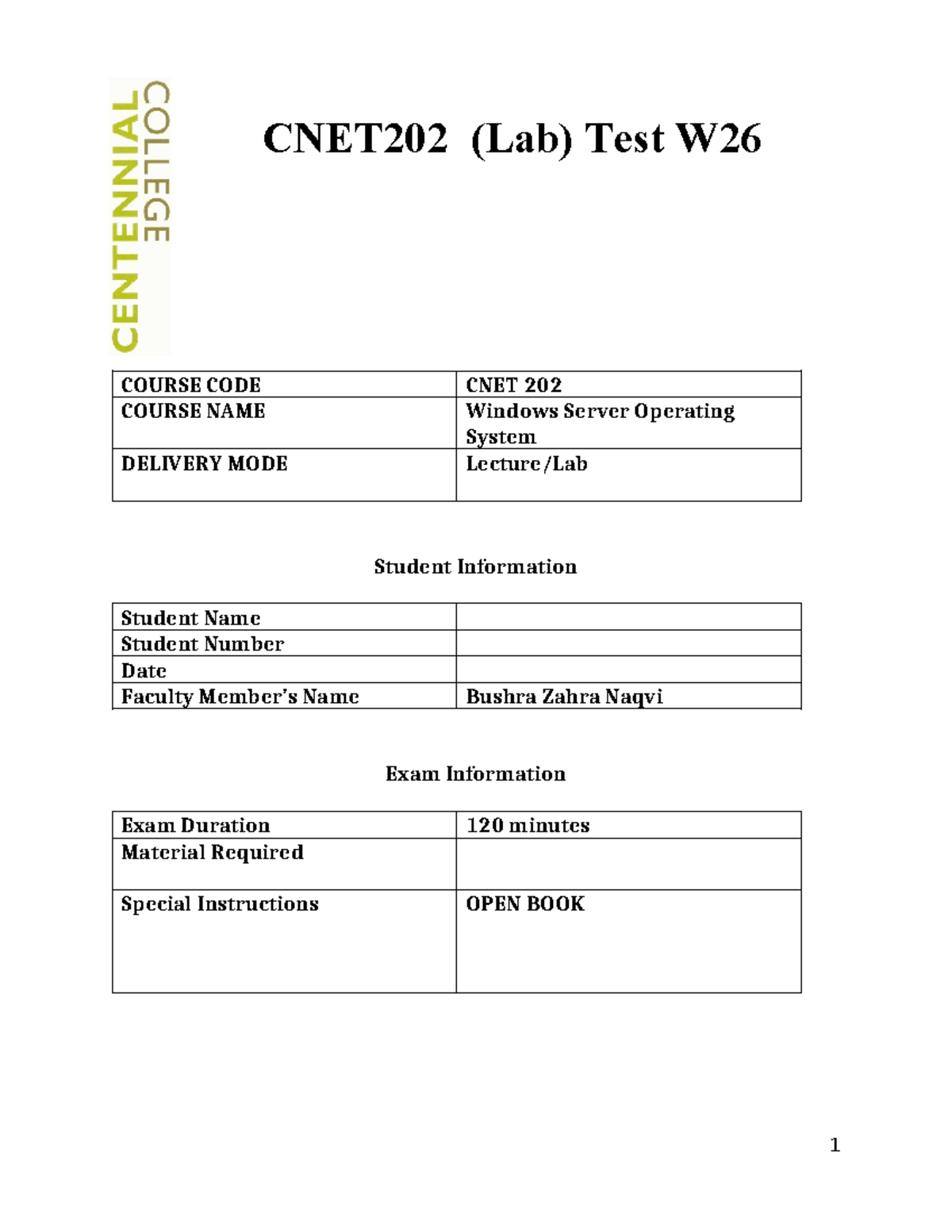 CNET202 Lab Test W26 - Windows Server Configuration Guide - Studocu