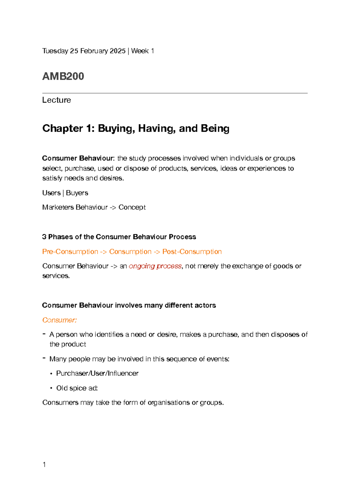 AMB200 Lecture W1: Understanding Consumer Behaviour and Its Impact ...