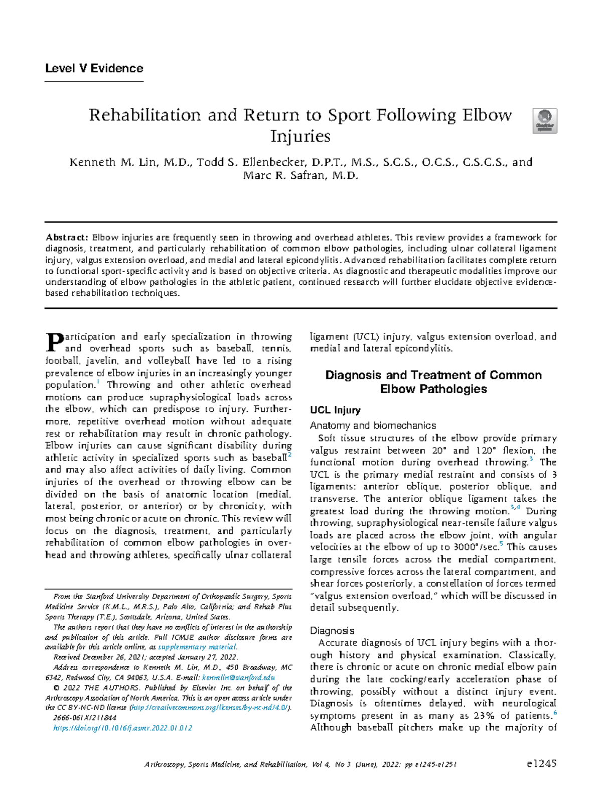 Rehabilitation and RTS After Elbow Injuries in Athletes: A ...
