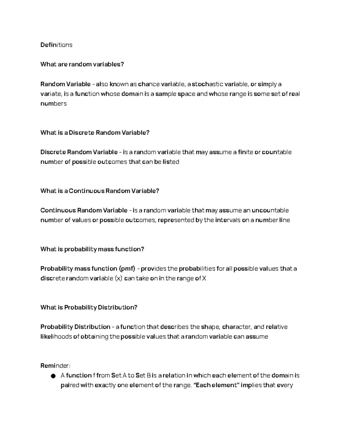 QM 2Y2T: Random Variables and Probability Distributions Overview - Studocu