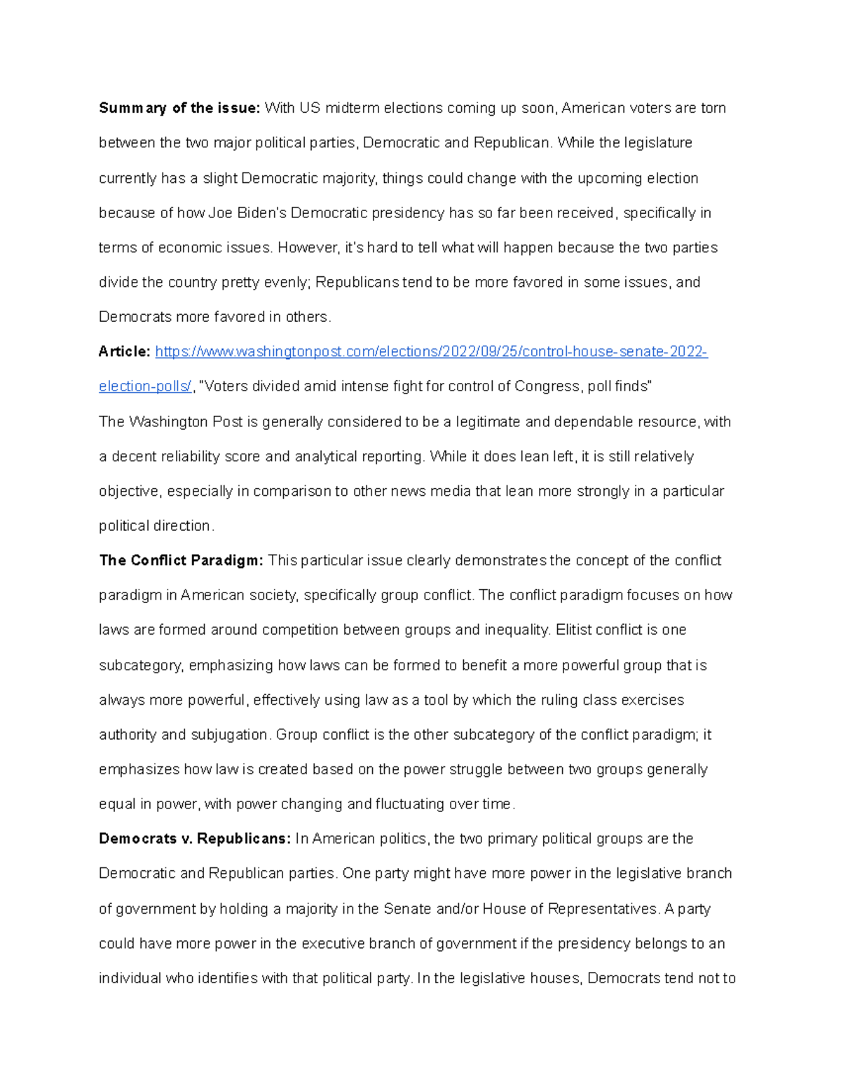 CJL3038 Application Assignment 2: Group Conflict in US Politics - Studocu