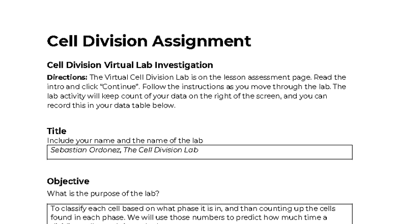 Cell Division Lab Investigation (BIO 101) - Assignment Notes - Studocu