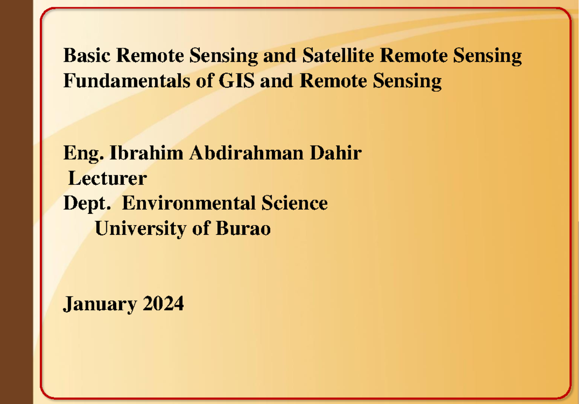Fundamental Remote Sensing (ENG 101) - Data Processing & Applications ...