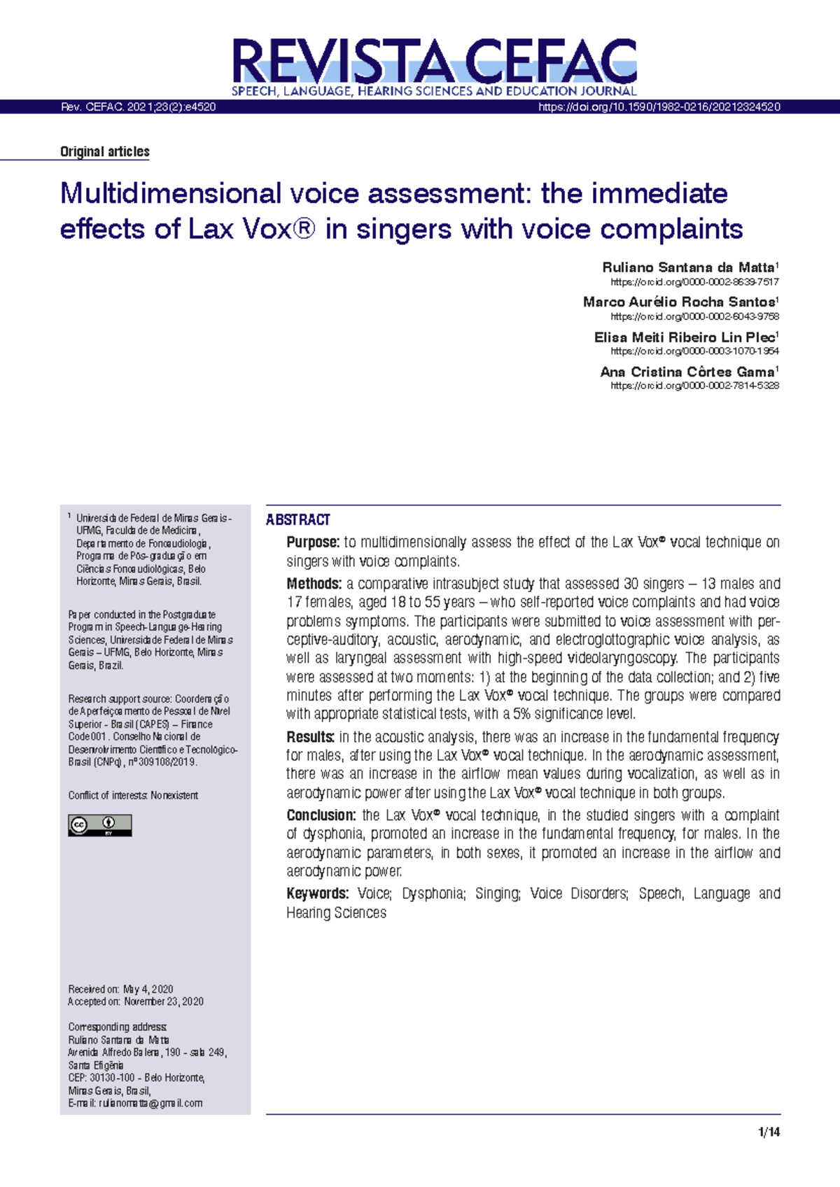Multidimensional voice assessment the immediate - 1 Universidade ...