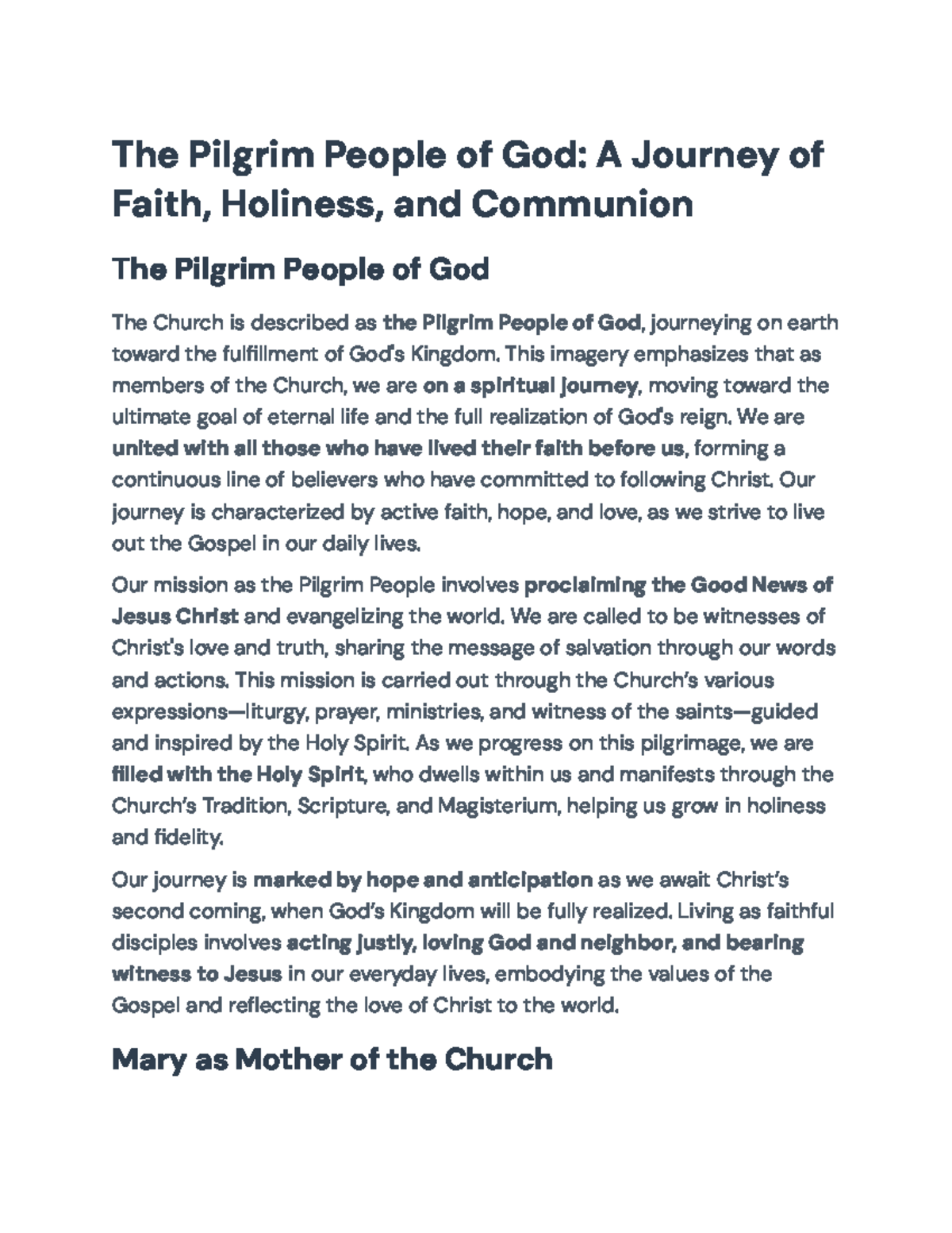 The Pilgrim People of God: Faith, Holiness, and Communion in Christ ...