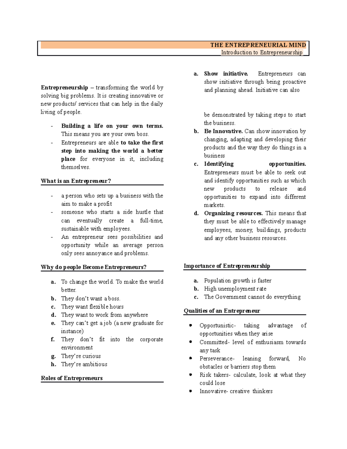Lesson 1 THE Entrepreneurial MIND : An Introduction - THE ENTREPRENEURIAL MIND Introduction to ...