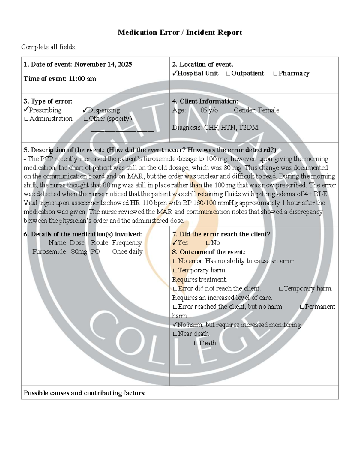 Medication Error Incident Report - Case Study Analysis - Studocu