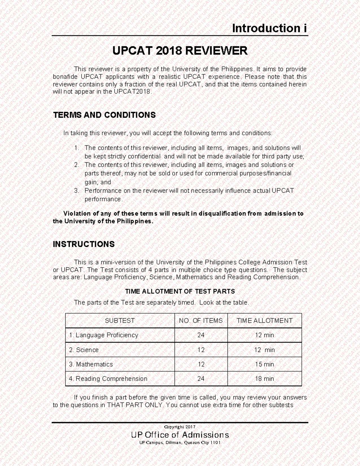 UPCAT 2018 Reviewer: Comprehensive Guide for Applicants - Studocu