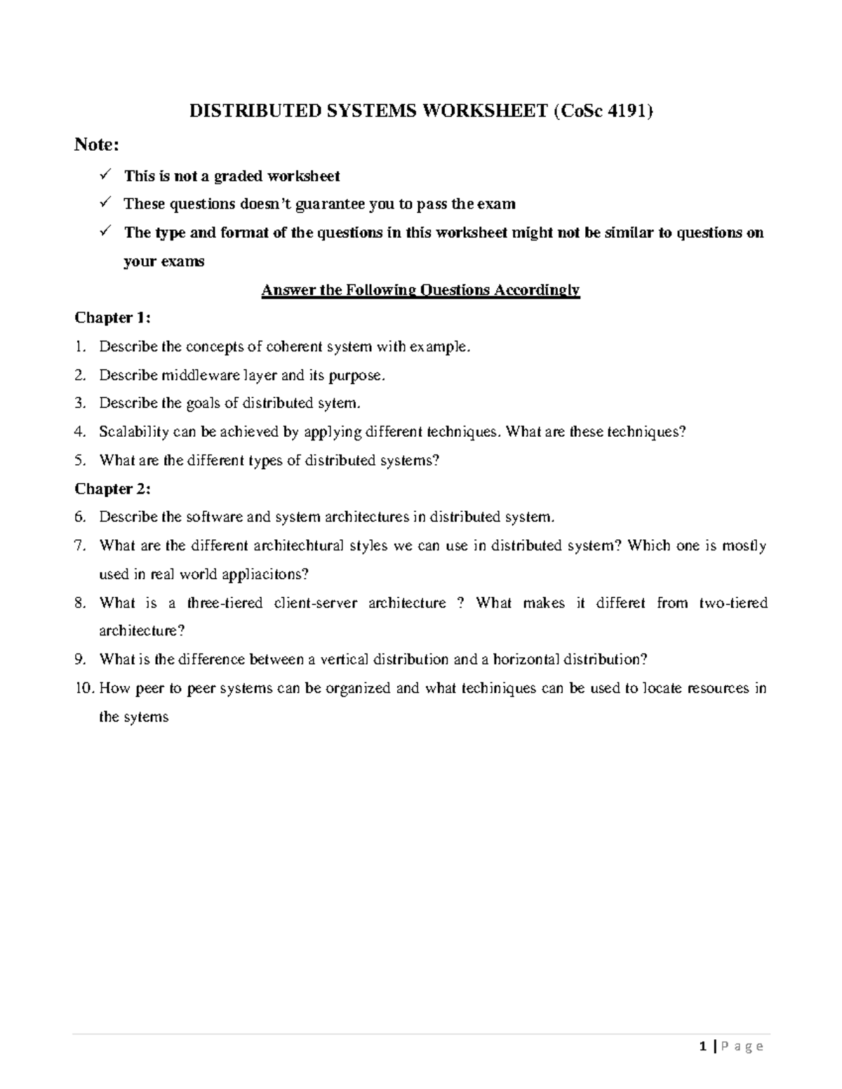 DS Worksheet 1 - Practice materials - 1 | P a g e DISTRIBUTED SYSTEMS ...