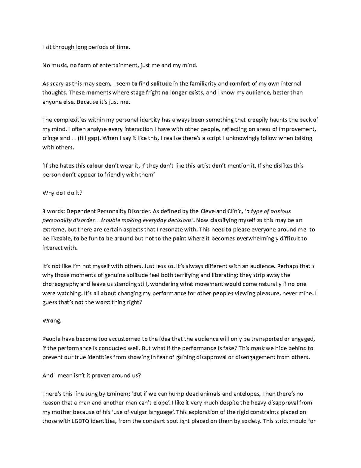 ENG 101 - Creative Task: Exploring Identity and Performance - Studocu