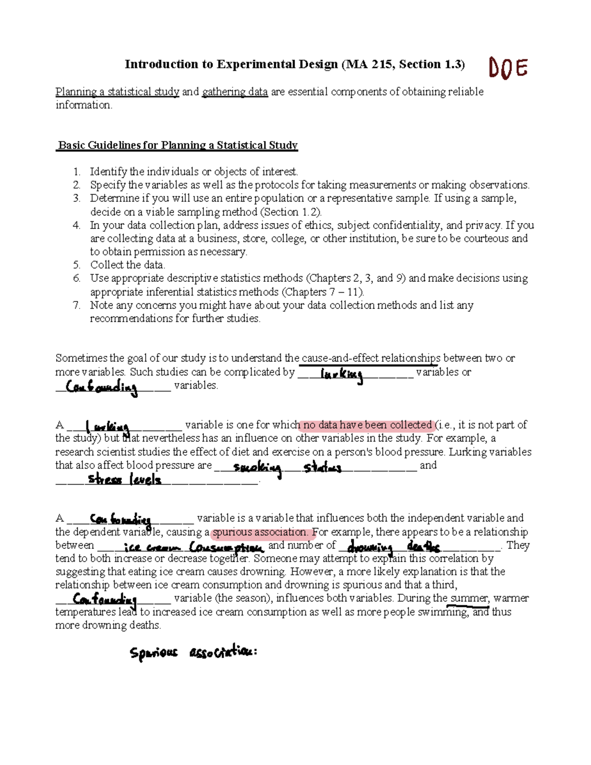 Introduction to Experimental Design & Statistical Study Guidelines (MA ...