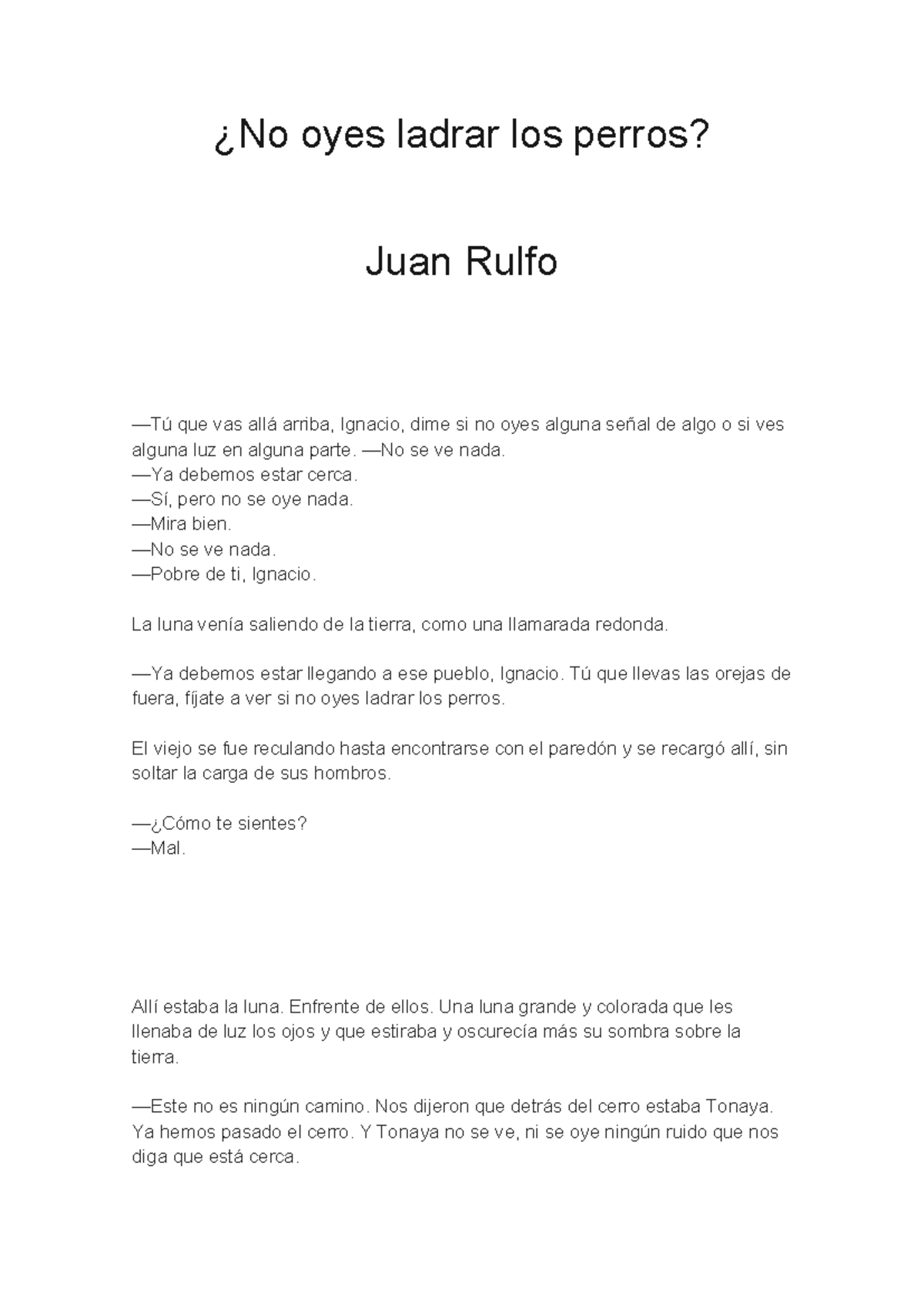 No Oyes Ladrar los Perros? - Análisis de Juan Rulfo - Studocu