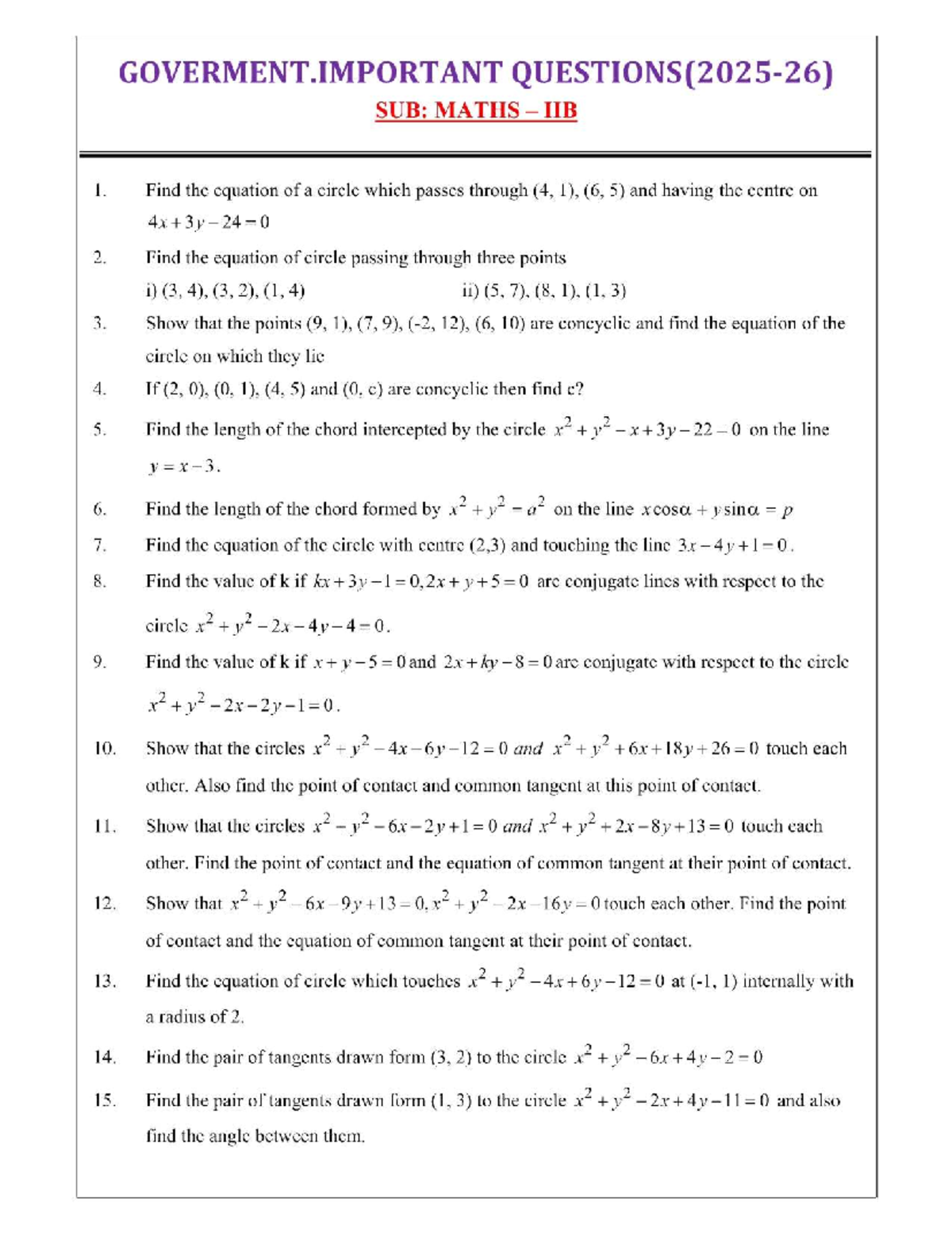 Maths IIB: Circle Equations and Concyclic Points Study Guide - Studocu