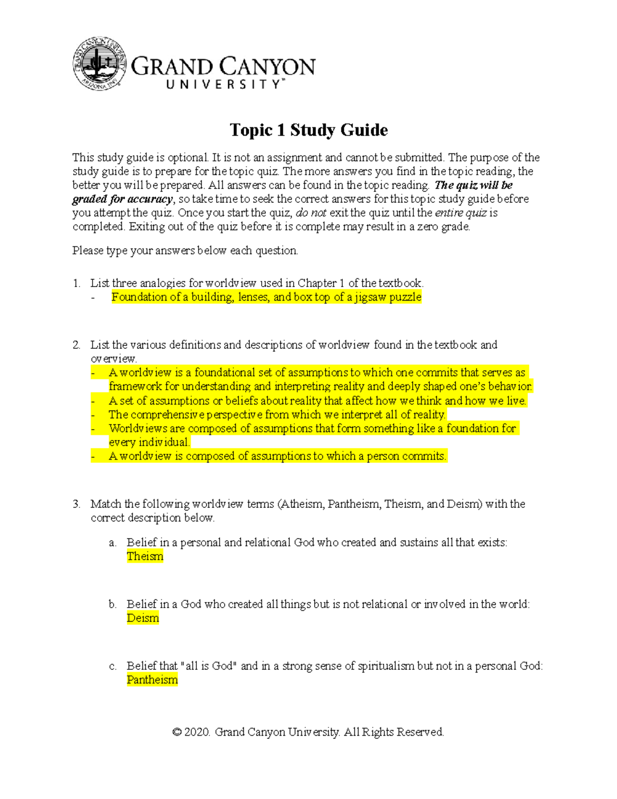 Study guide - It is not an assignment and cannot be submitted. The ...