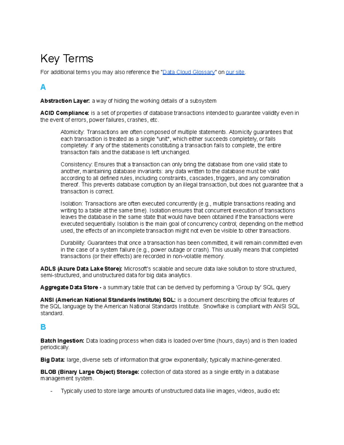 Data Cloud Glossary: Key Database Terms and Concepts - Studocu
