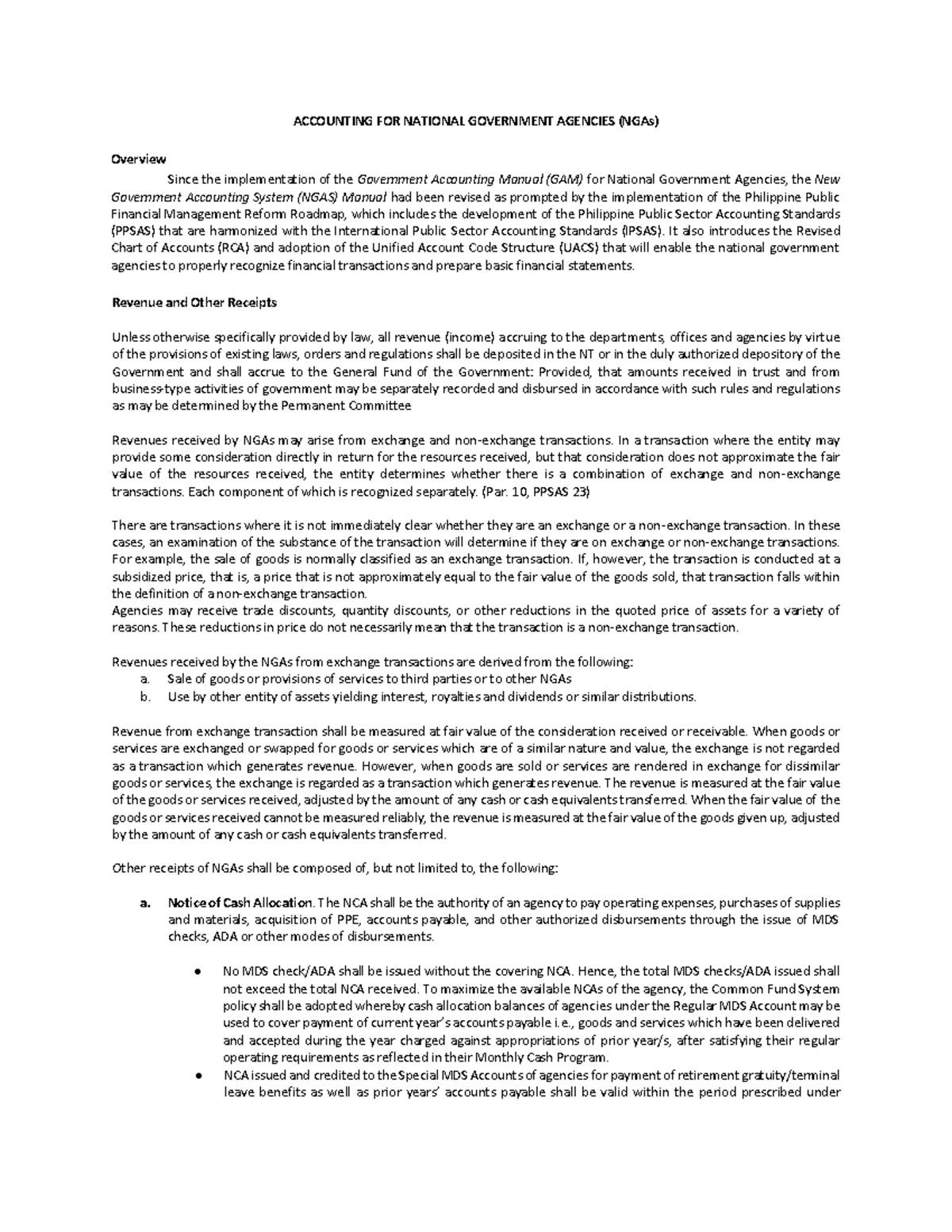 Summary Notes for Government Accounting - ACCOUNTING FOR NATIONAL ...