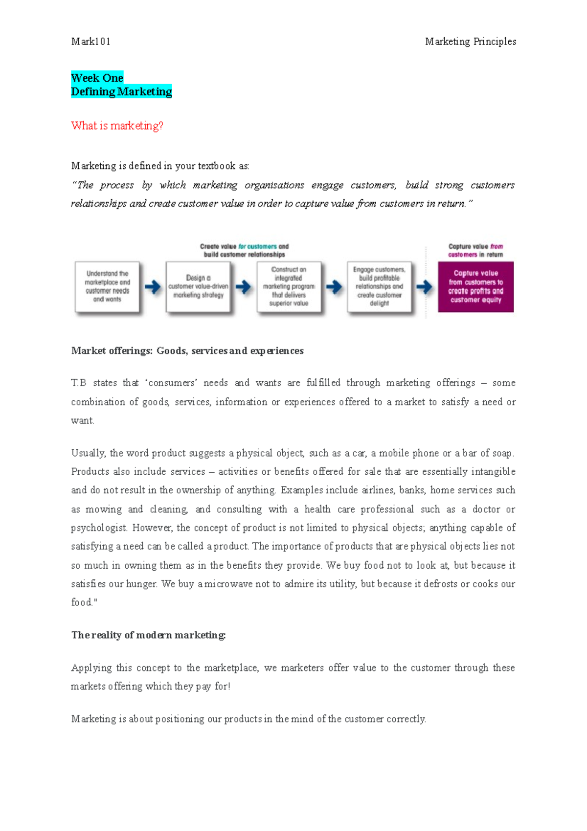 Mark101 - Week-by-Week Summaries of Marketing Principles UOW - Studocu