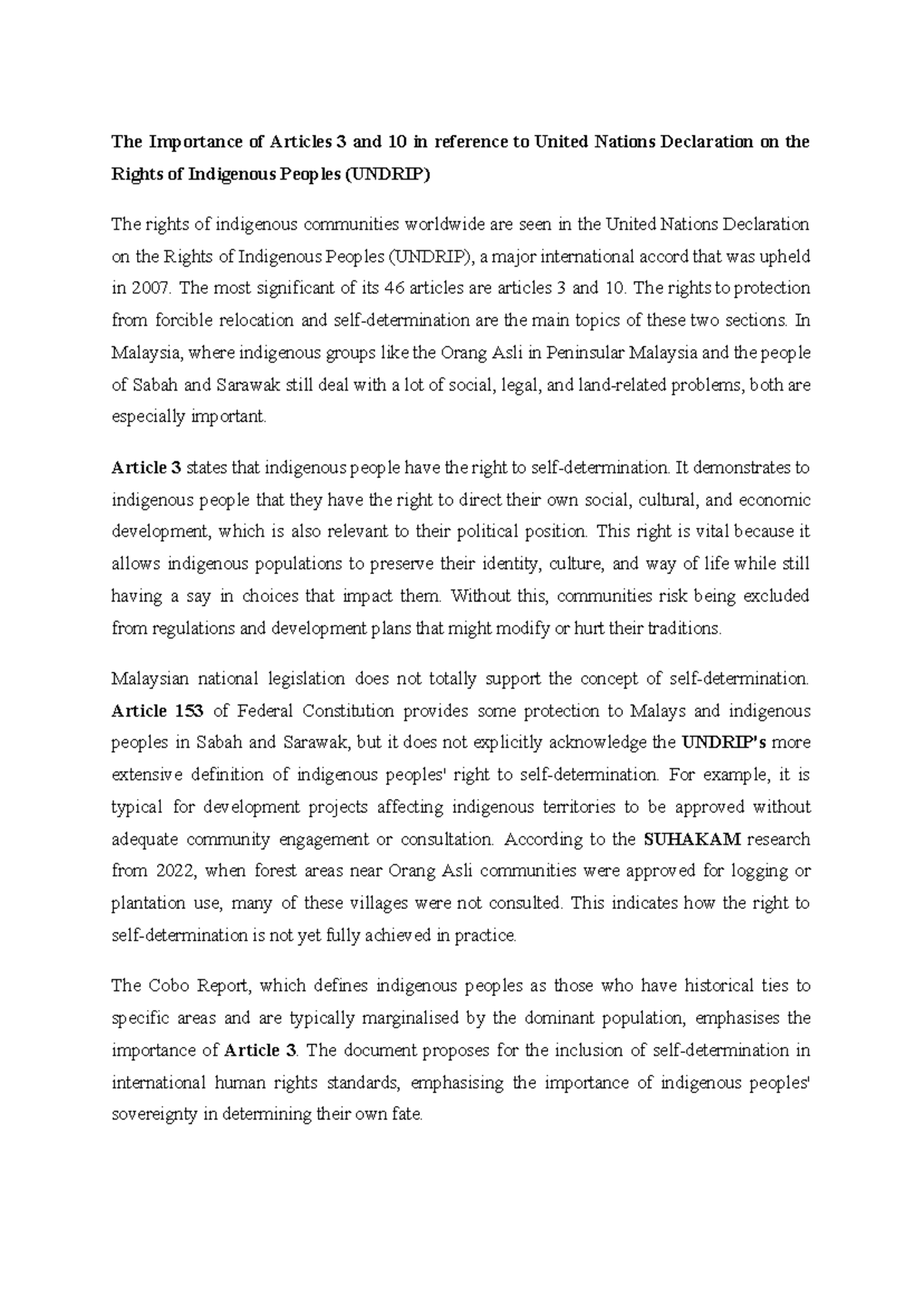 The Significance of Articles 3 & 10 in UNDRIP: A Study on Indigenous ...