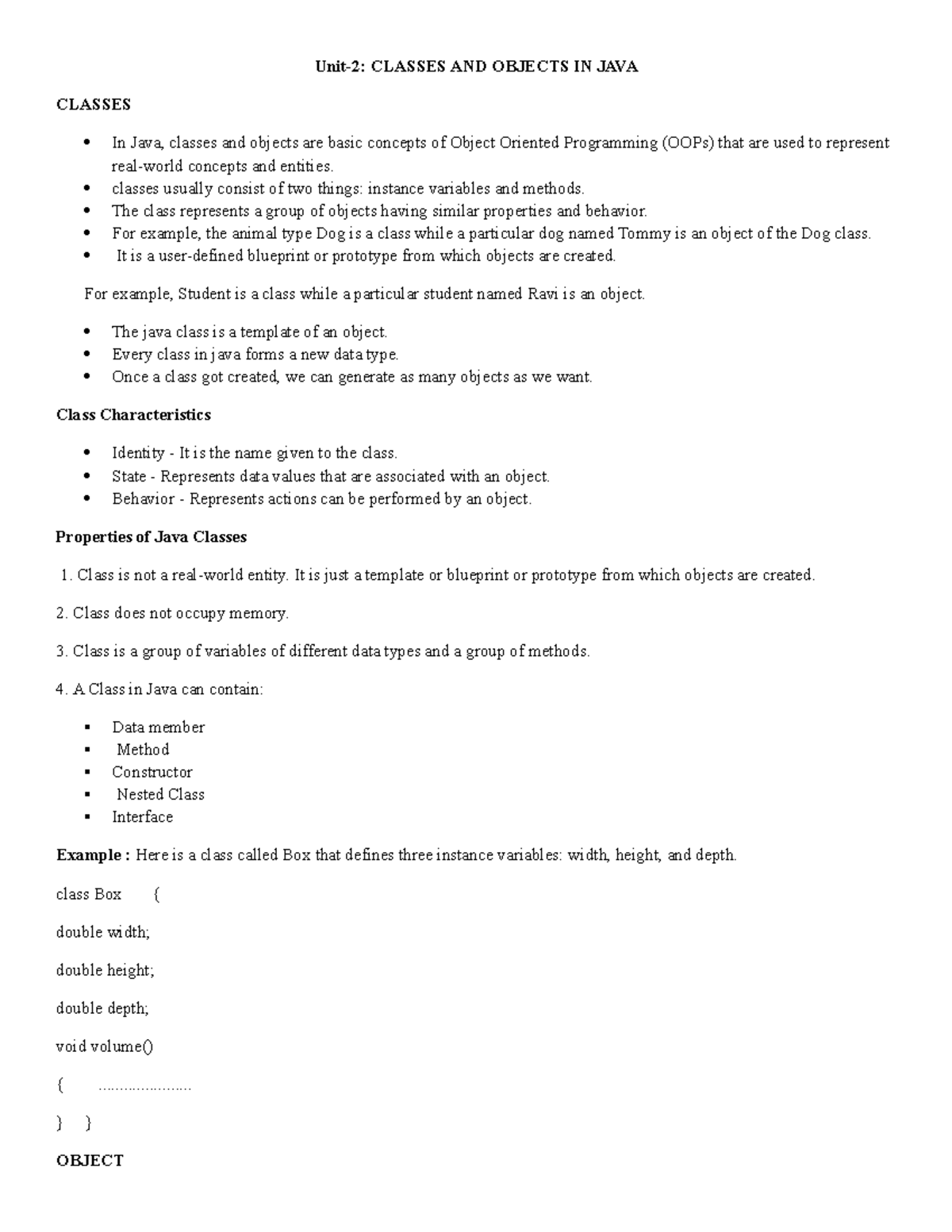 Java OOP Concepts: Classes, Objects, and Constructors (Unit-2) - Studocu