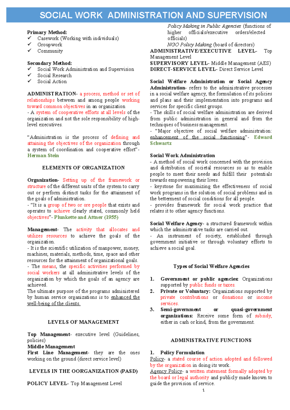 Social Work Administration & Supervision: Methods and Practices - Studocu