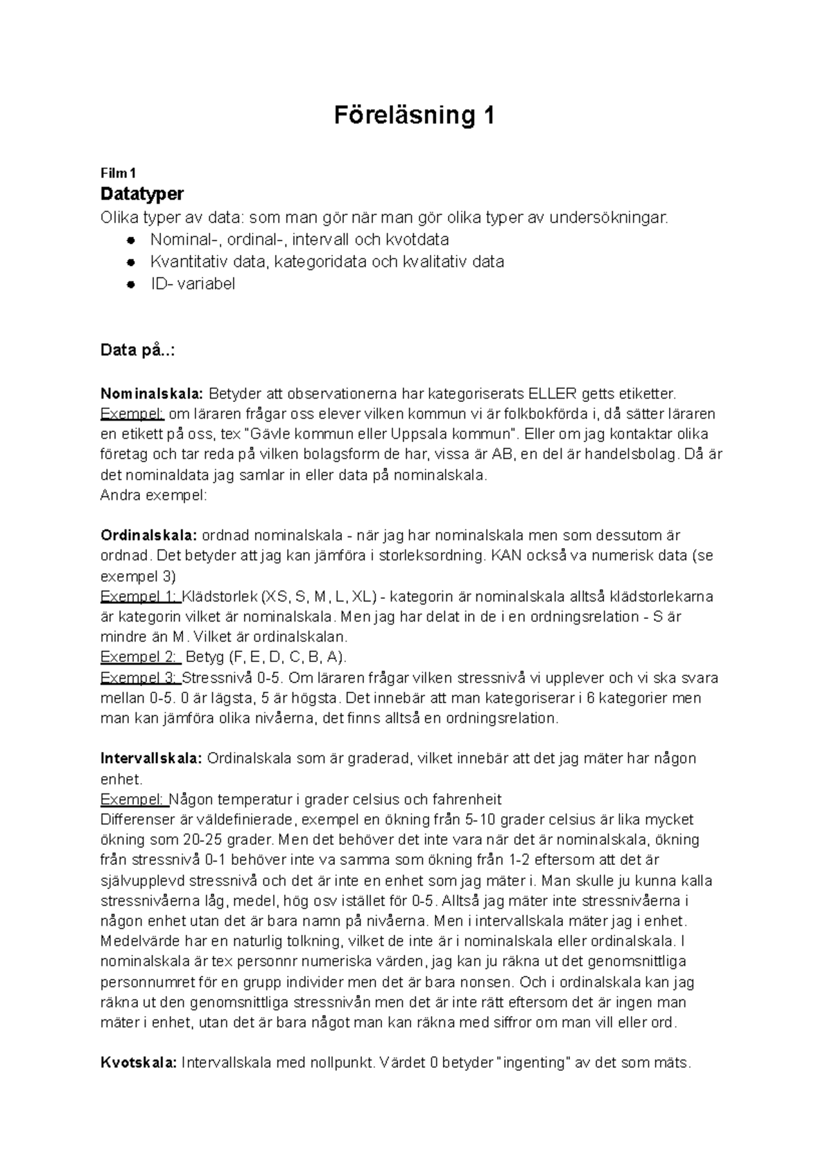 Föreläsning 1: Datatyper och Undersökningar - Nominal, Ordinal ...