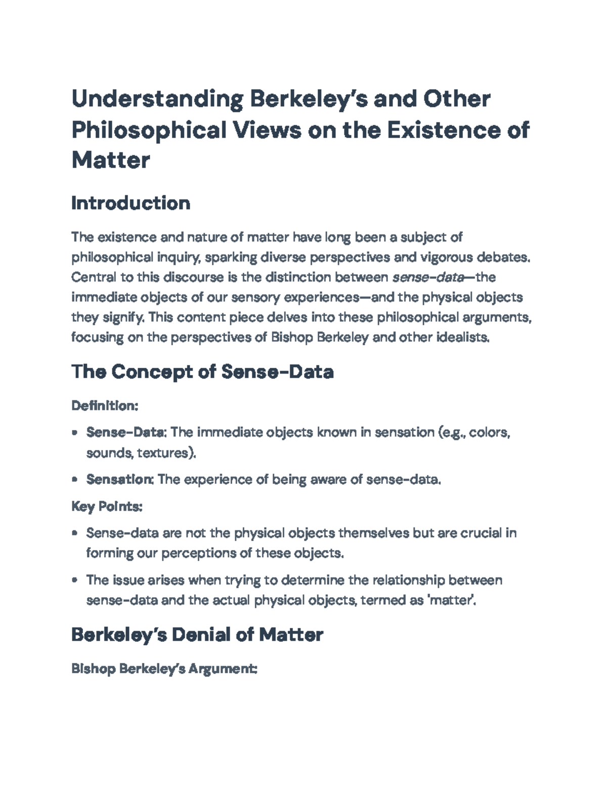 Understanding Berkeley's Philosophy on Matter & Sense-Data (PHIL101 ...