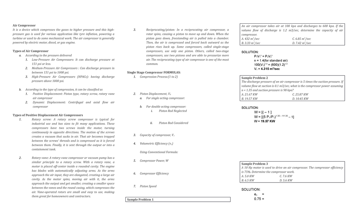 Air Compressor 1 - Air Compressor It is a device which compresses the ...