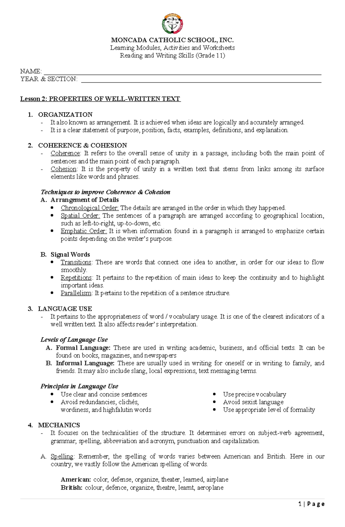 WEEK 3-4 RWS - Properties of Well-Written Texts and Mechanics - Studocu
