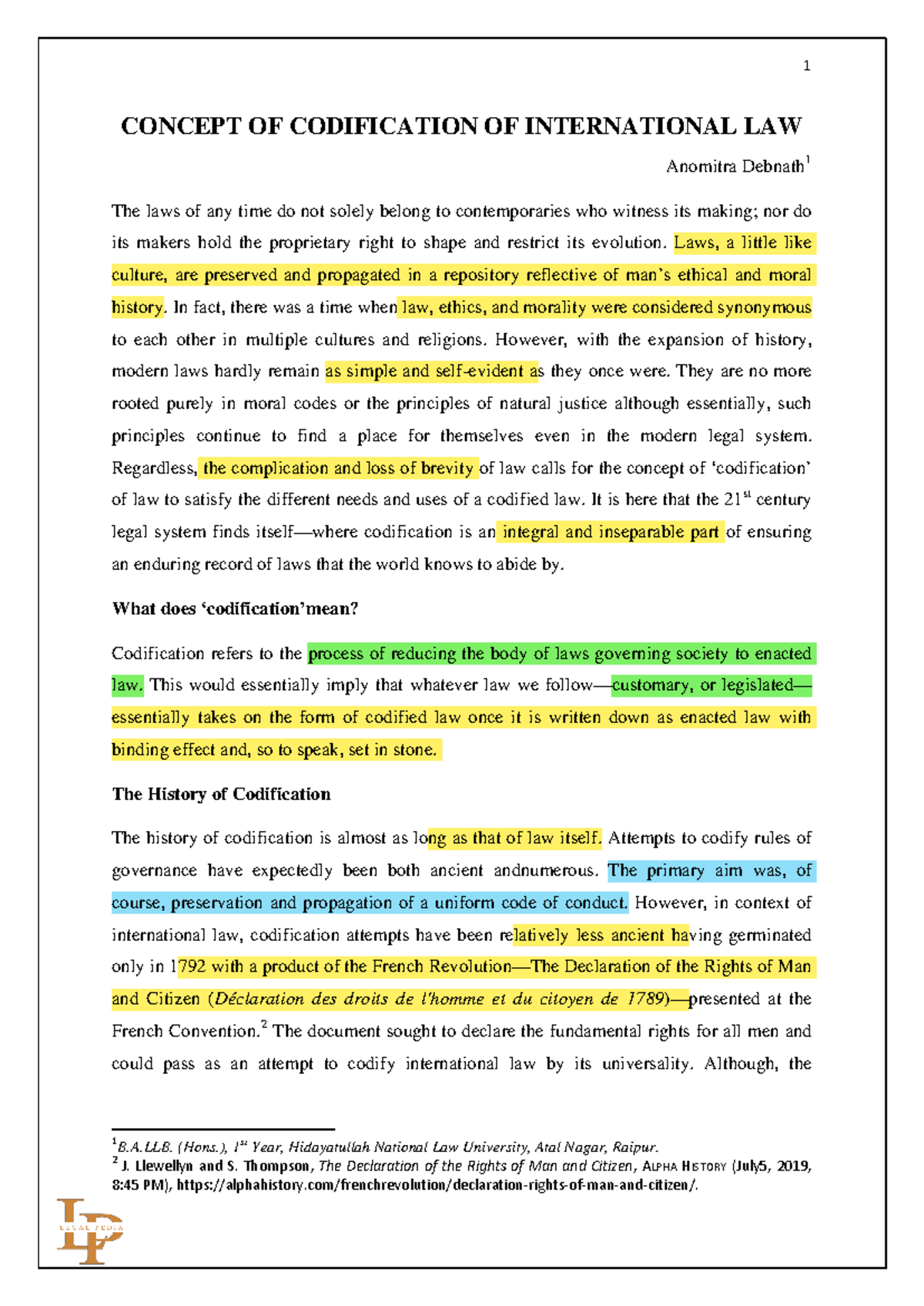 1d Codification OF International LAW - CONCEPT OF CODIFICATION OF ...