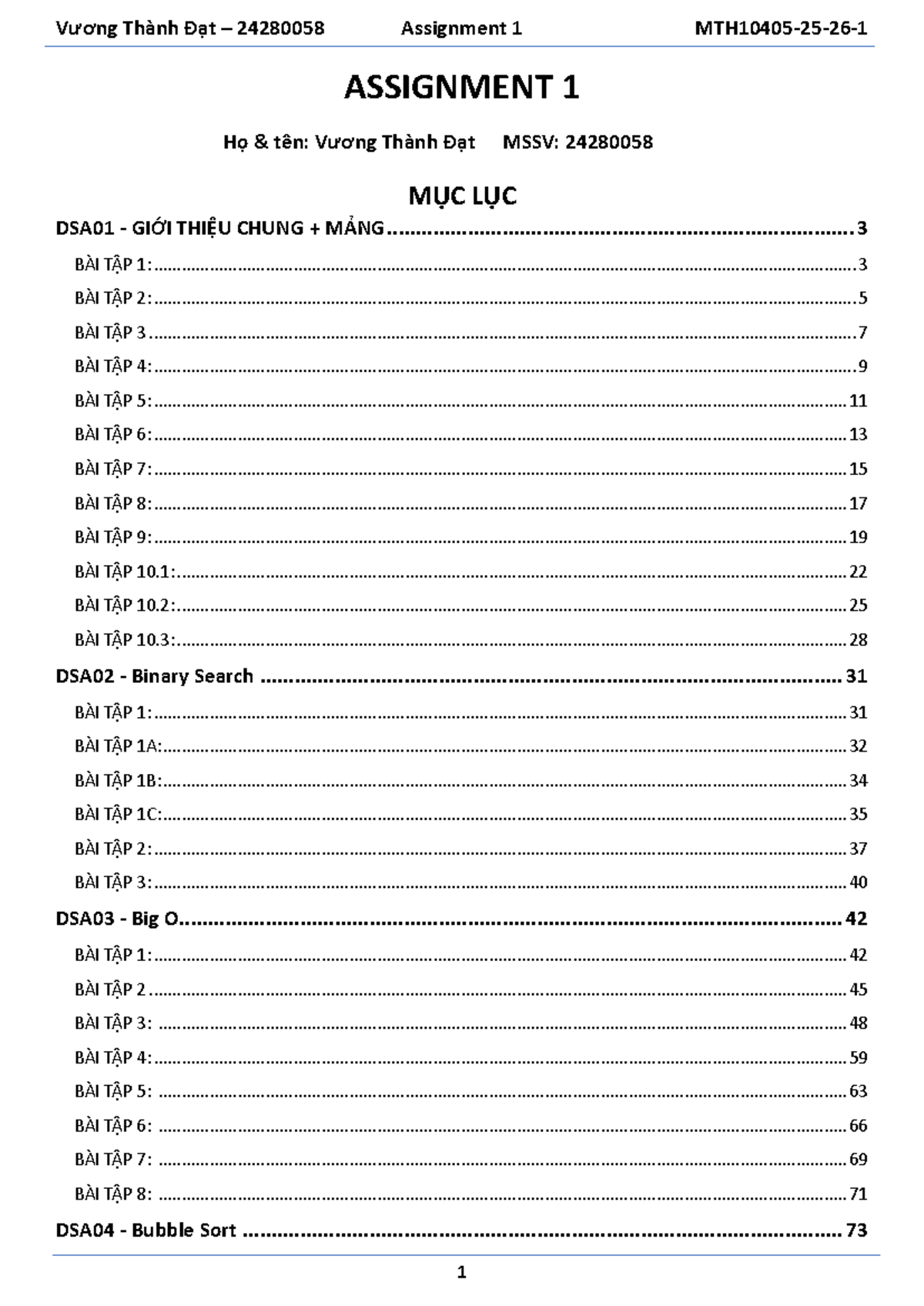 MTH10405-25-26-1: Assignment 1 - Data Structures & Algorithms - Studocu