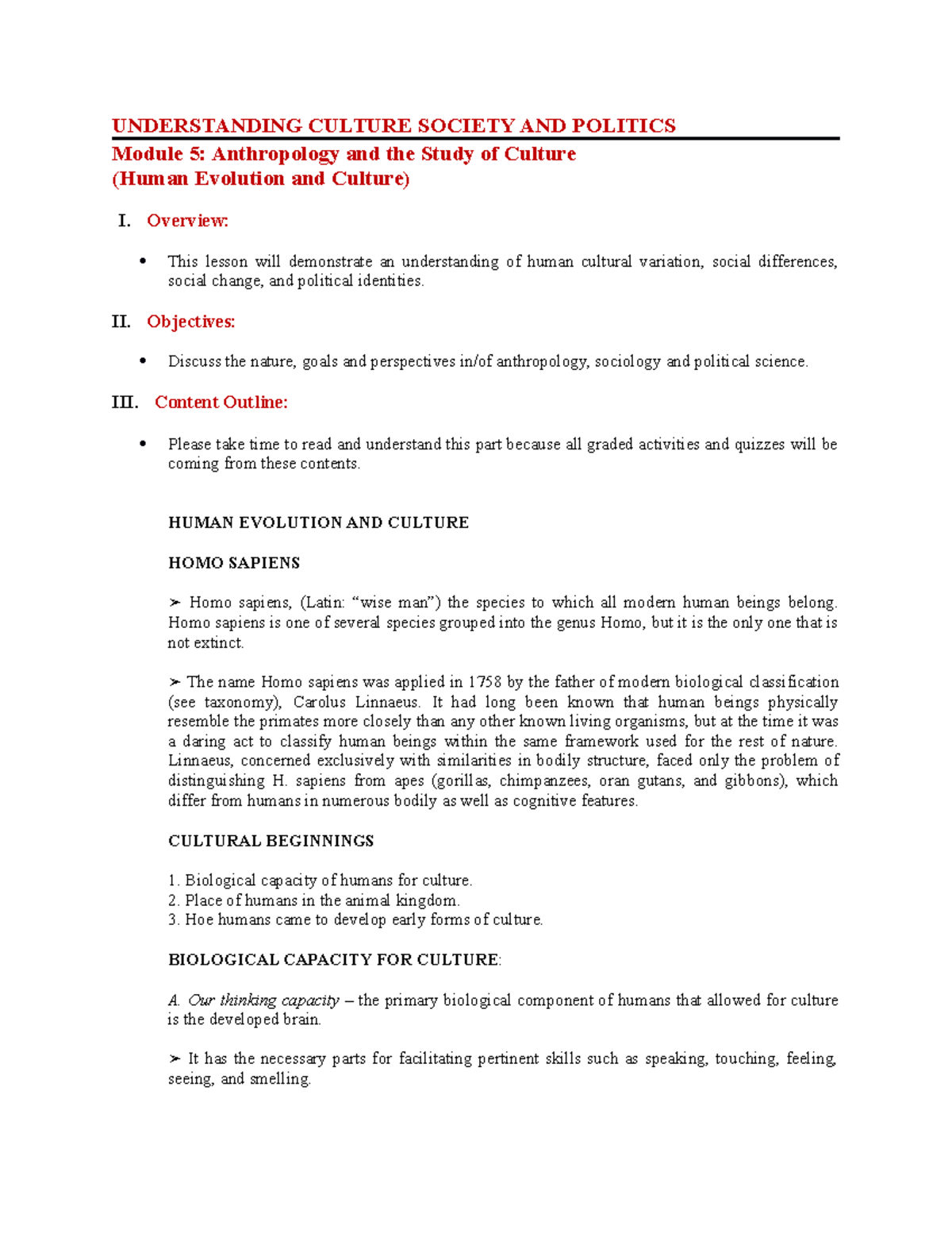 Module 5: Human Evolution & Culture in Anthropology Studies - Studocu