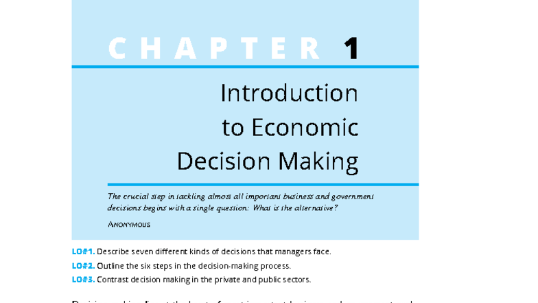 C H A P T E R 1: Intro to Economic Decision Making - Managerial ...