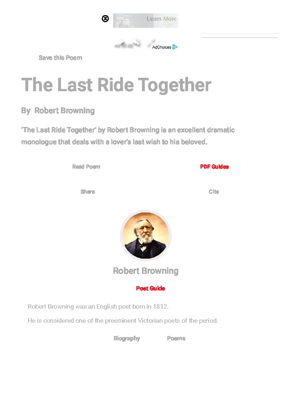 The Last Ride Together (B.A. English) - Poem Analysis and Themes - Studocu