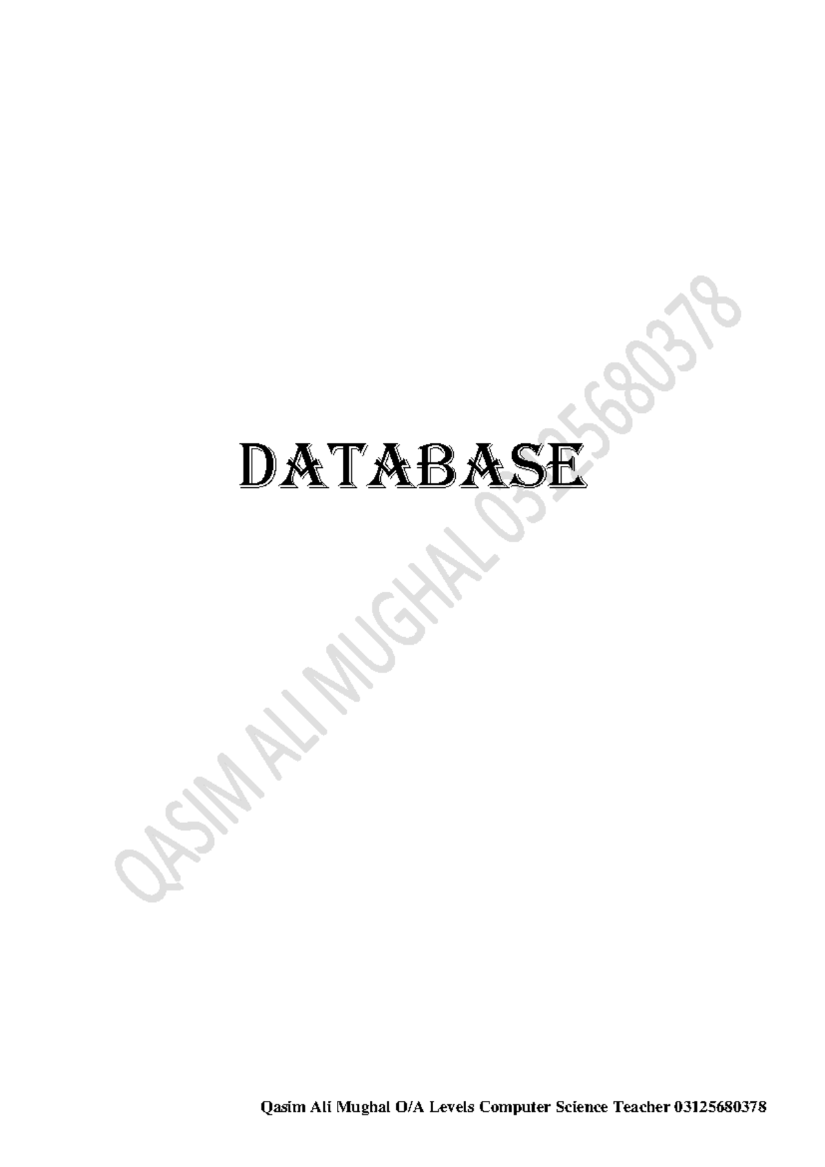 Database Worksheet: Qasim Ali Mughal Levels - Computer Science Teacher ...