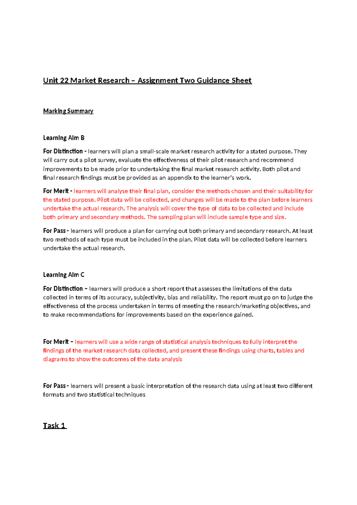 Unit 22 Market Research Assignment Two Checklist back up - Unit 22 ...