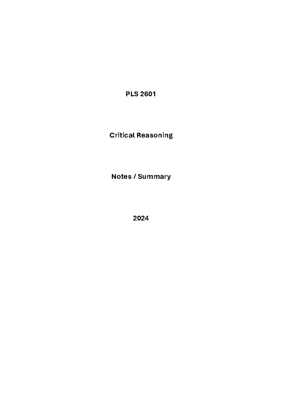 PLS 2601 2024 Critical Reasoning Course Summary & Key Concepts - Studocu