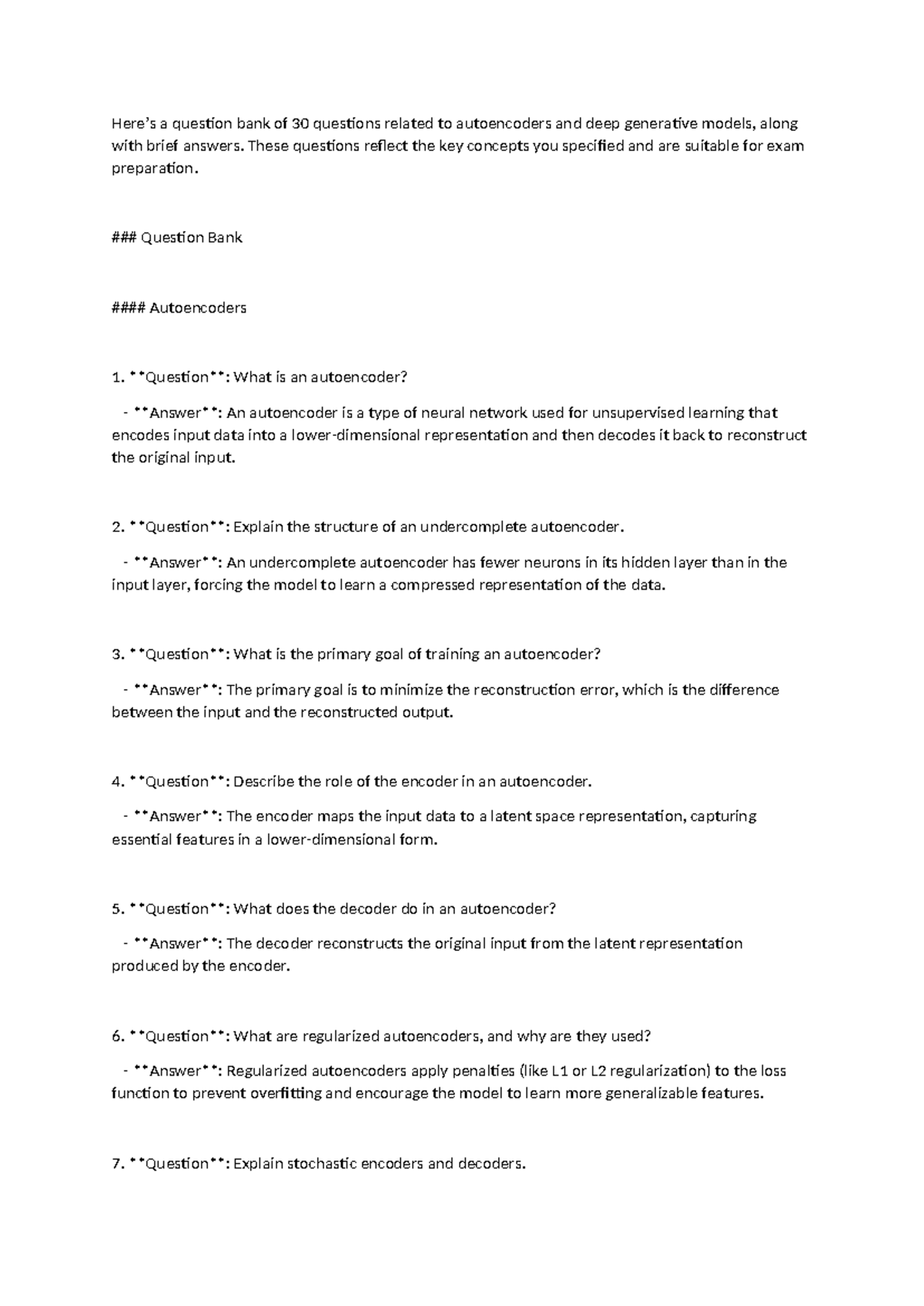 Unit 5 - AD3501 - Question Bank on Autoencoders & Deep Generative ...