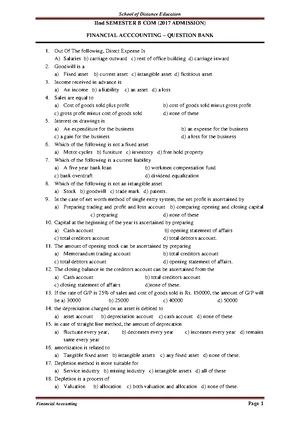 Financial Accounting MCQ - Financial Accounting MCQ __________ is a specialised branch of ...