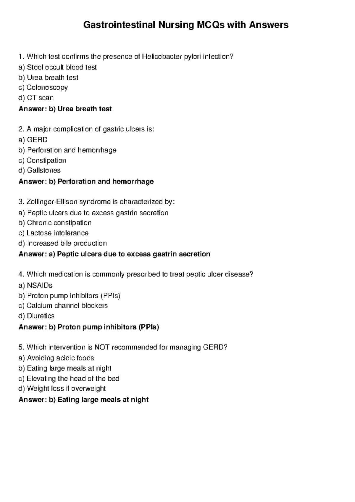 GI Nursing MCQs - GI practice question - Gastrointestinal Nursing MCQs ...