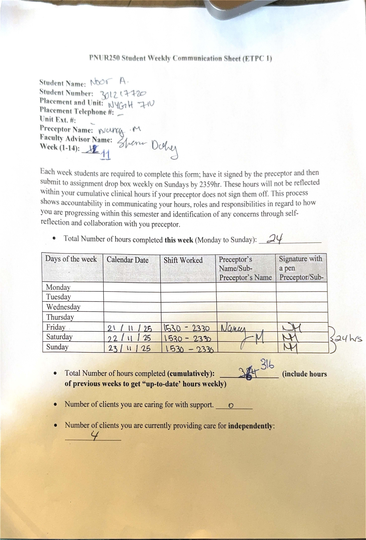 PNUR250 Week 11 Student Communication Sheet (ETPC 1) - Studocu