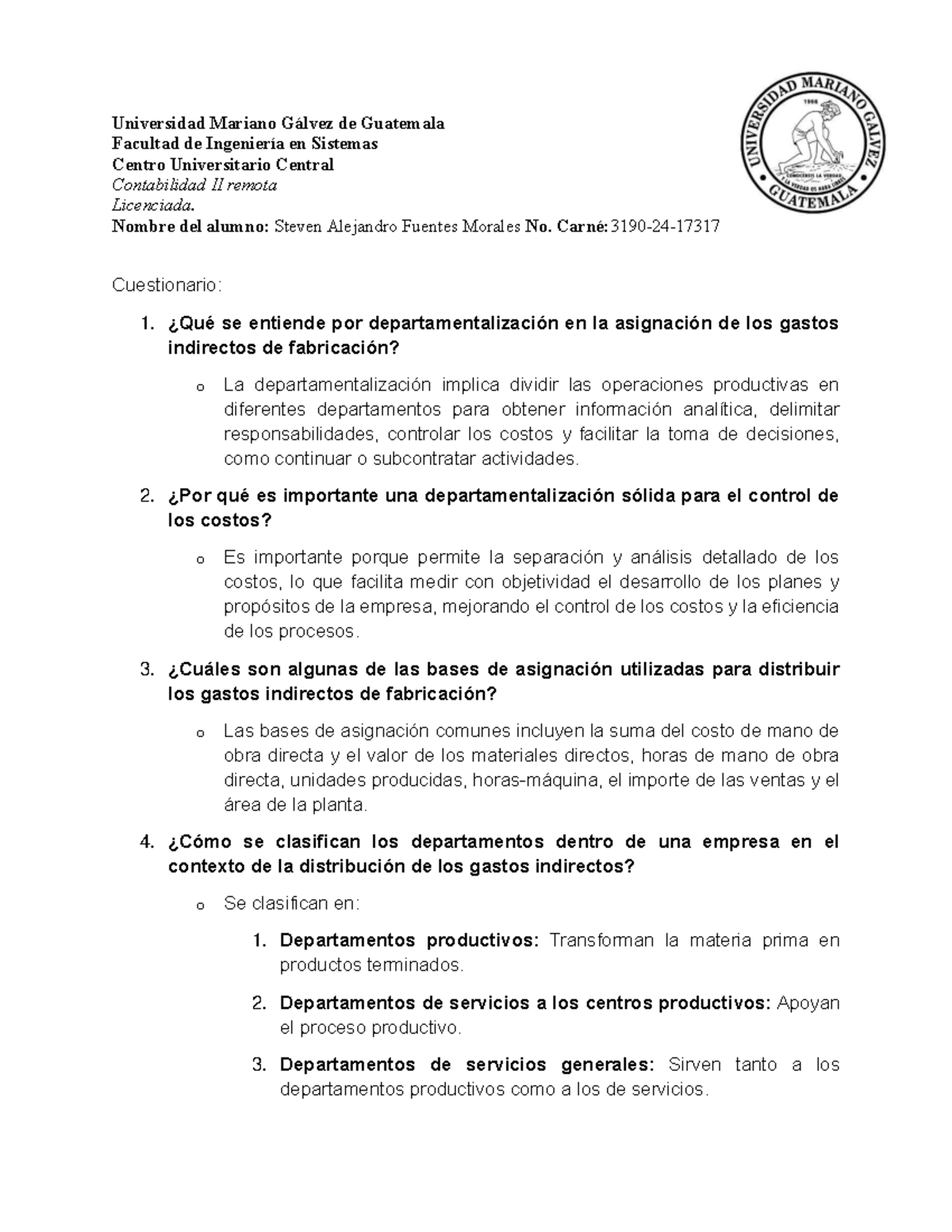 Distribución Primaria y Secundaria de Costos en Contabilidad II (3190 ...
