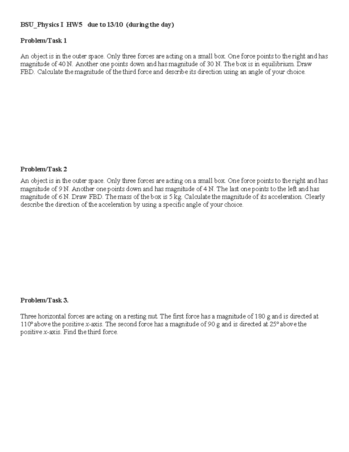 BSU_Physics I HW5: Force & Acceleration Problem Set - Studocu