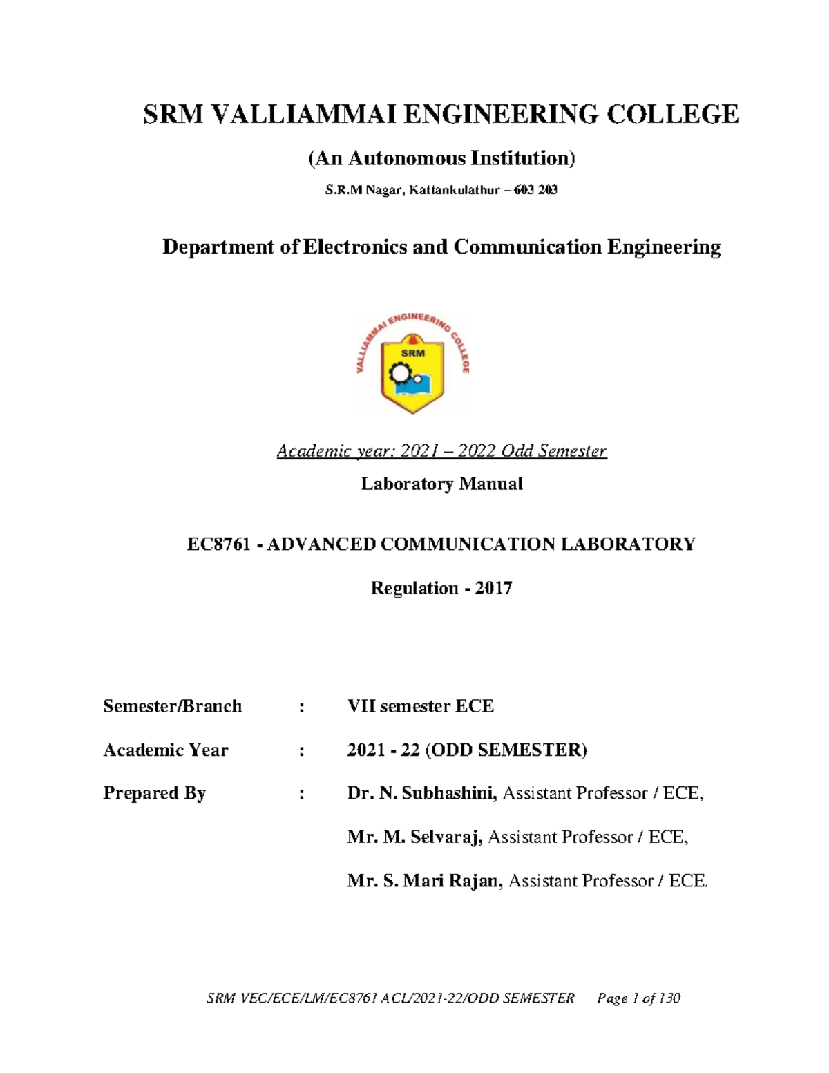 EC8761 Advanced Communication Laboratory Manual & Experiments Guide ...