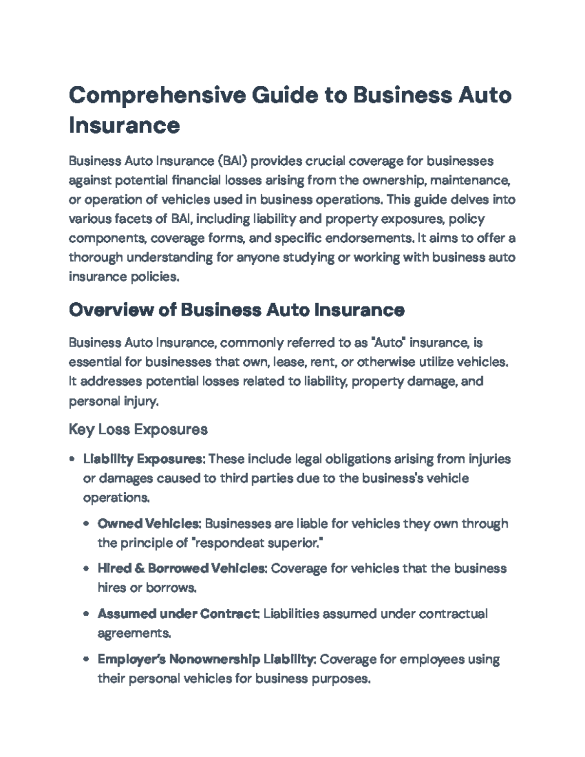 Business Auto Insurance Overview: Key Exposures and Coverage Details ...