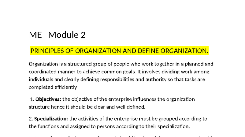 ME Module 2 - Principles of Organization and Leadership Notes - Studocu