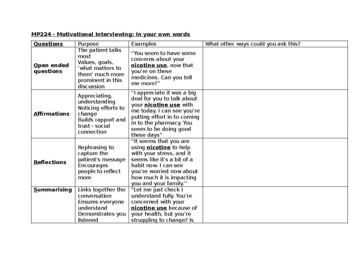 MP224 Activity 1: Understanding Motivational Interviewing Techniques ...