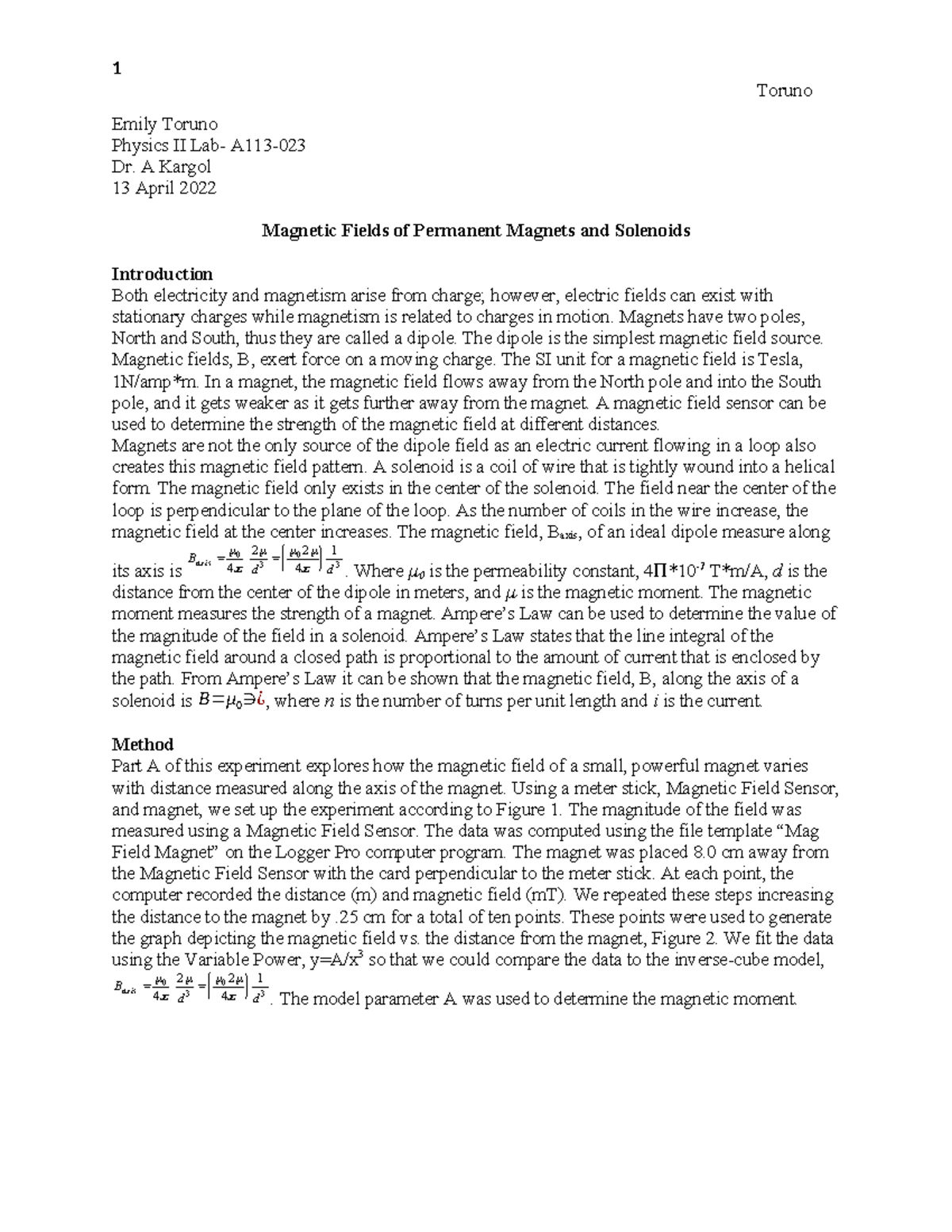 Physics II Lab Report: Magnetic Fields of Magnets & Solenoids - Studocu