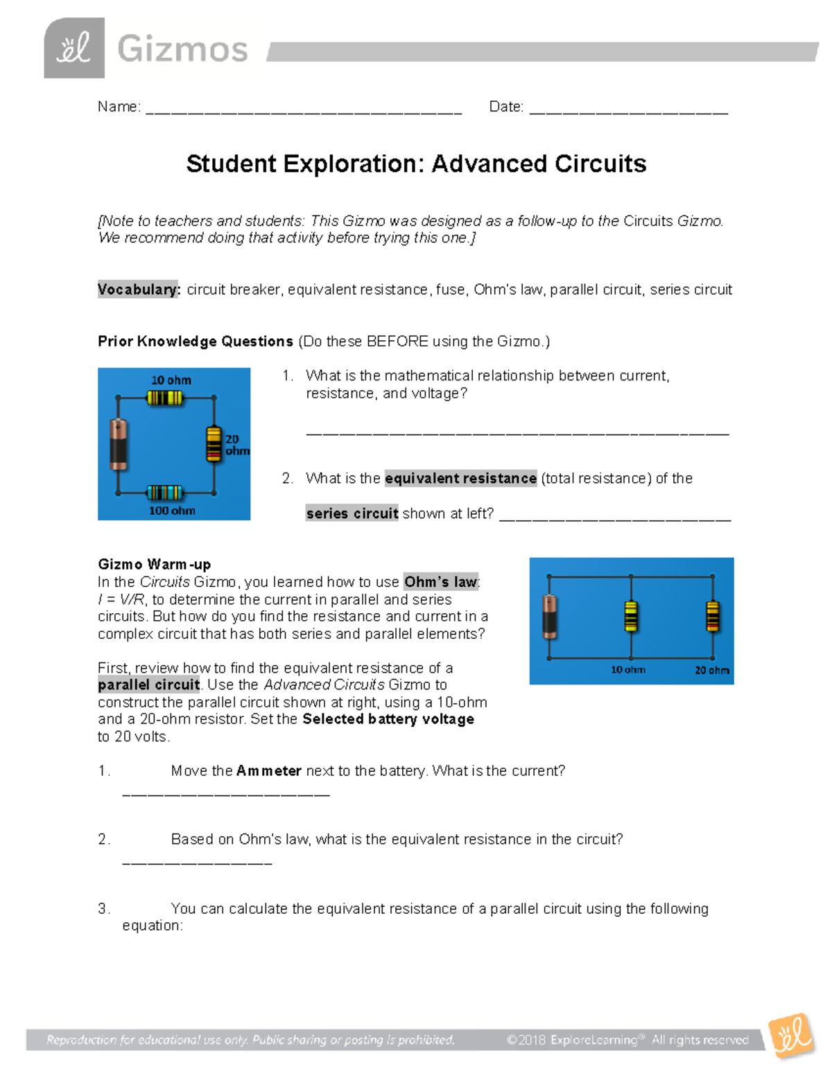 SNC1W Final Exam Study Guide: Advanced Circuits with Gizmo - Studocu